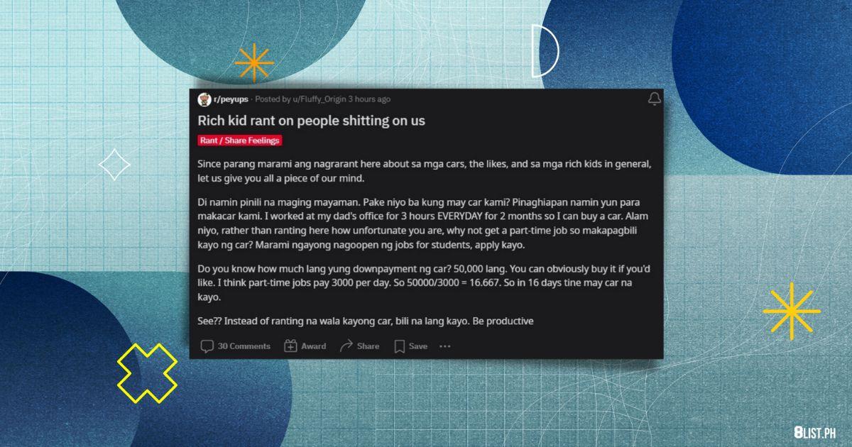 Rich Kid Rant on Reddit: What Happened? - 8List.ph